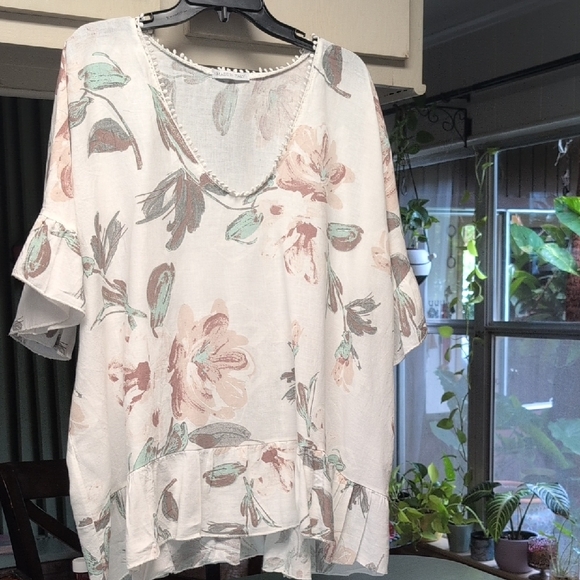 M Made In Italy | Tops | Made In Italy Linen Blend Tunic Top | Poshmark
